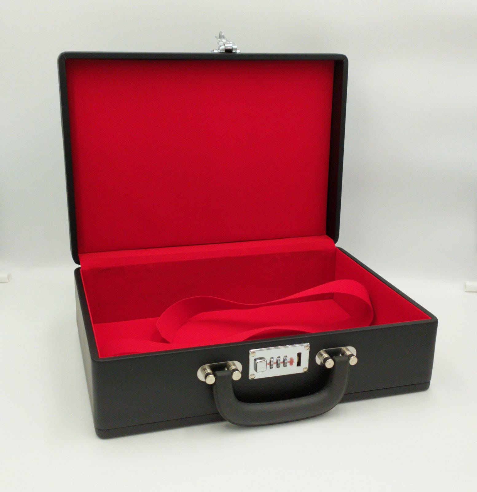 VALIGETTA MEDIA IN PELLE NERA CON INTERNO IN VELLUTO ROSSO PER 10 VASS ...